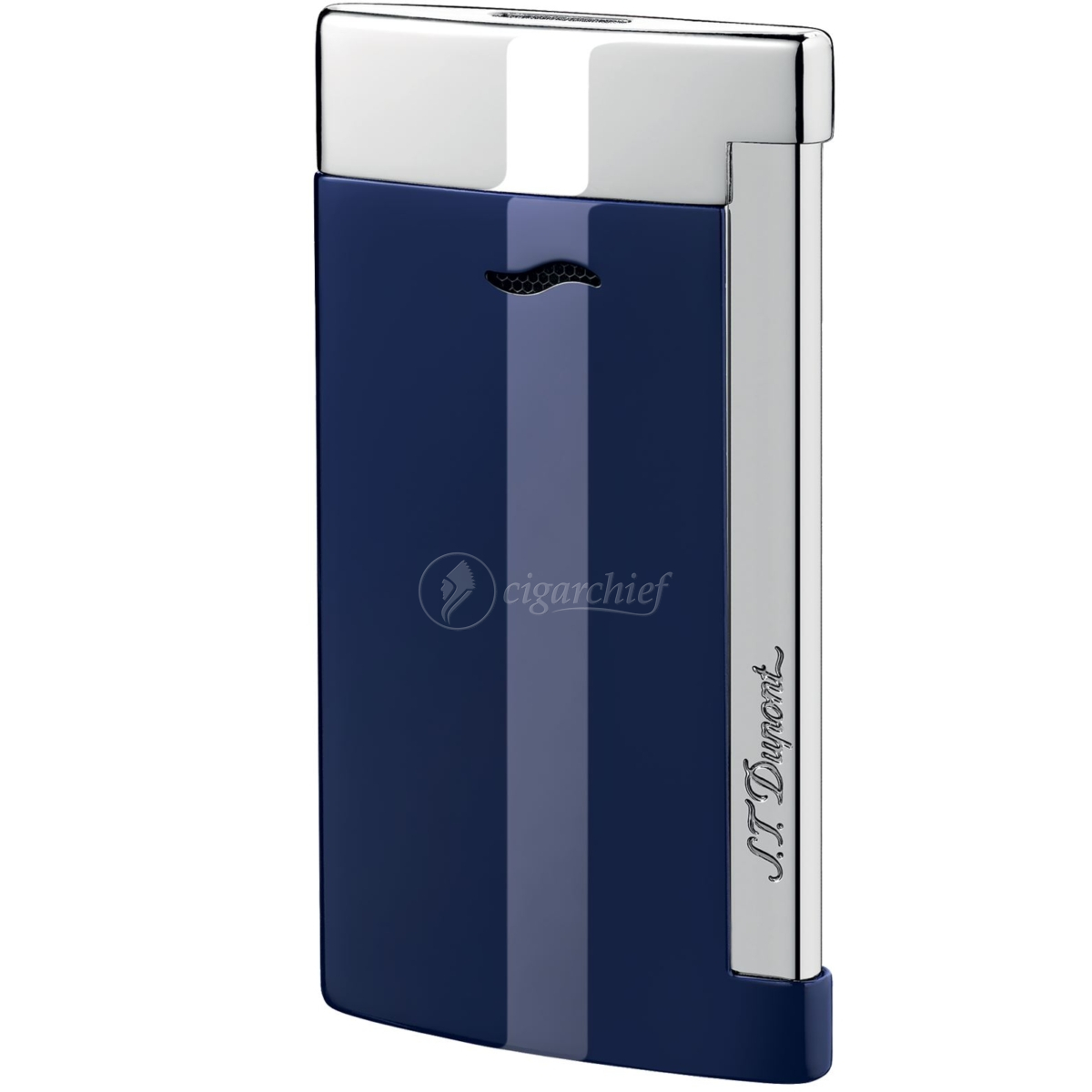 S.T. DuPont Slim 7 Navy Blue & Chrome Lighter - Cigar Chief